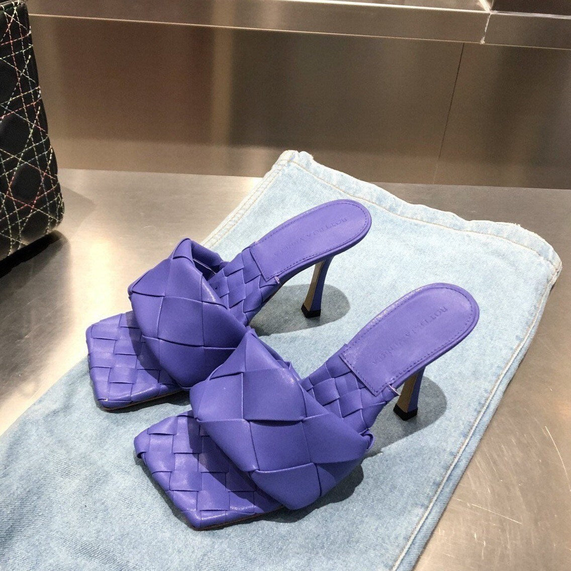 Genuine leather woven design sandal shoes slide high heel shoes – DIAMOND&RUST